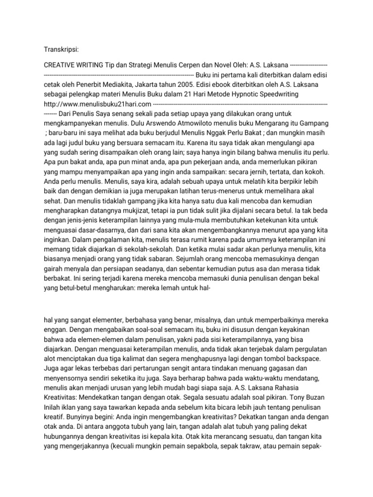 As Laksana - Creative Writing PDF | PDF