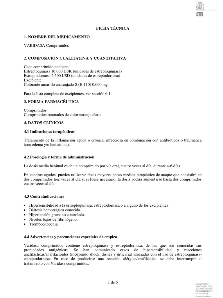 Composición y uso del medicamento Varidasa comprimidos | PDF ...