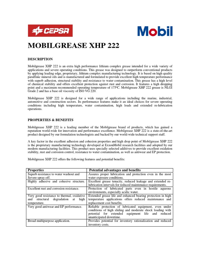 Mobilgrease XHP 222 | PDF | Building Engineering | Mechanical Engineering