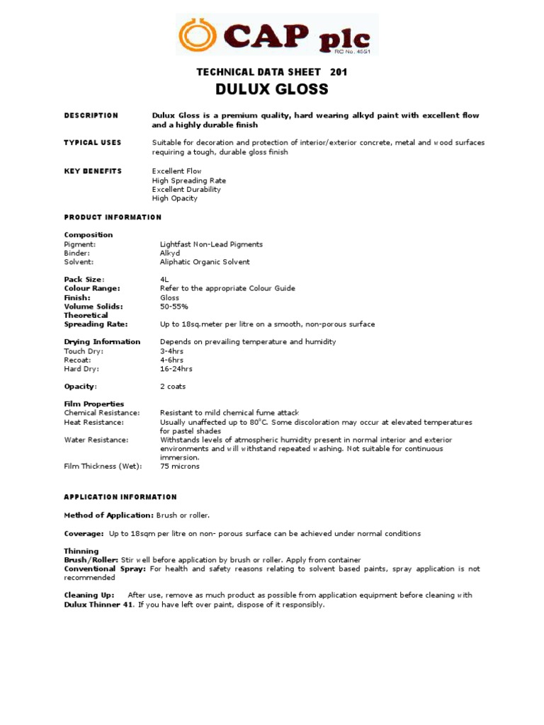TDS Dulux Gloss | PDF | Paint | Materials