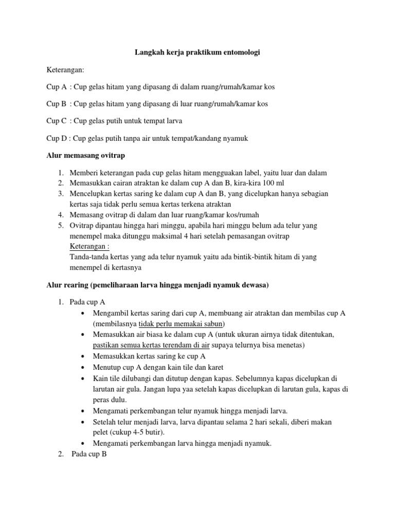 Langkah Kerja Ovitrap Dan Rearing Nyamuk | PDF