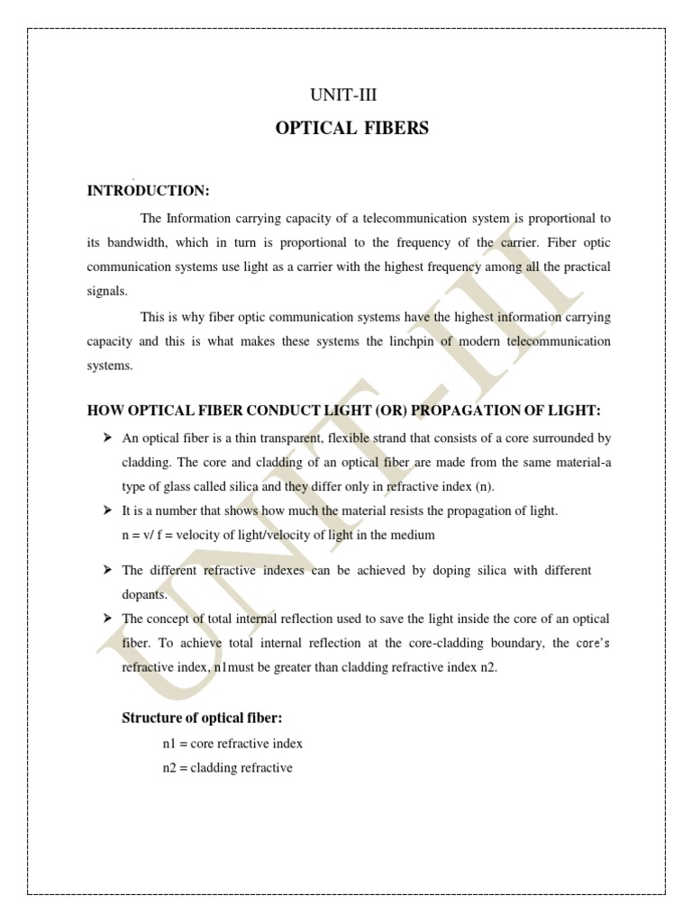 Optical Fibre | PDF | Dispersion (Optics) | Optical Fiber
