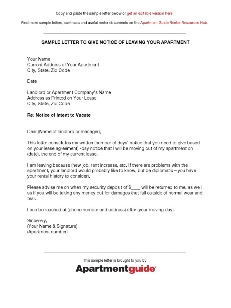 Sample Move-Out Letter Template | PDF