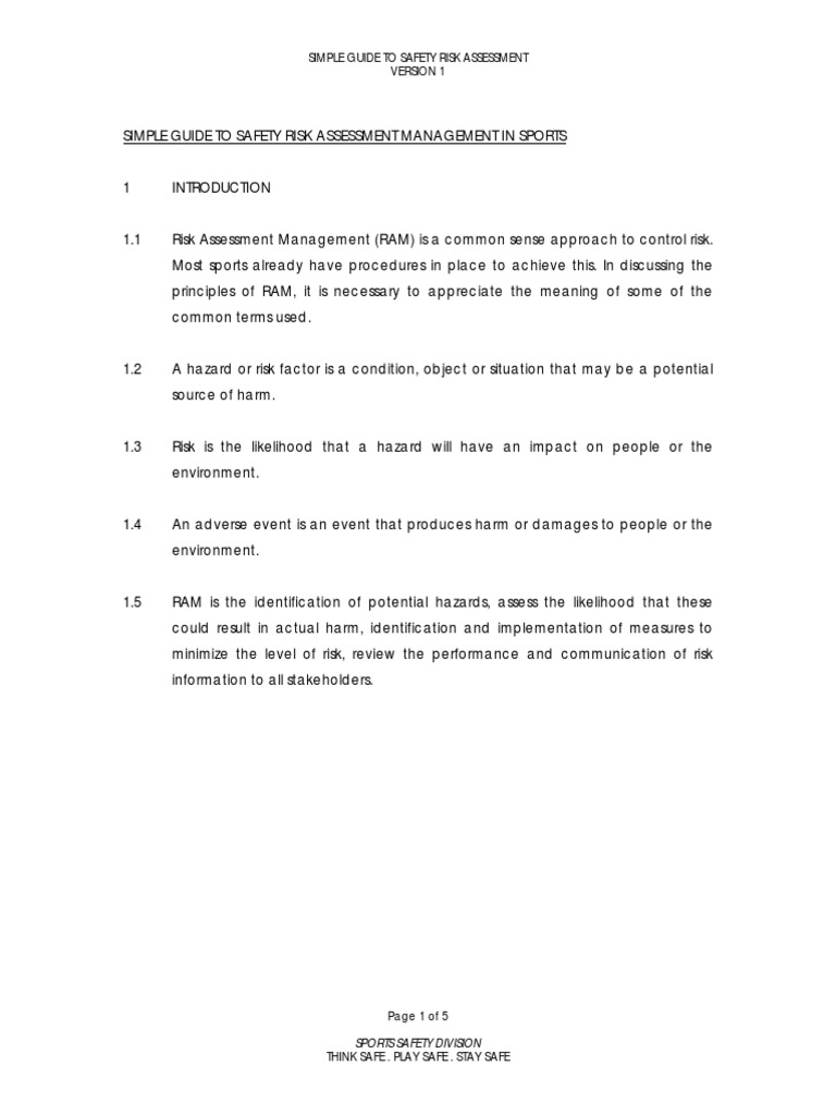 Safety Risk Assessment Management in Sports | PDF | Risk Assessment ...