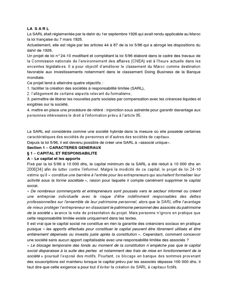 Évolution de la SARL au Maroc | PDF | Banques | Législation