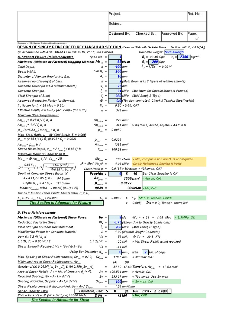 E.naldoza Design of Singly Reinforced Rectangular Section-ACI-318M-14 ...
