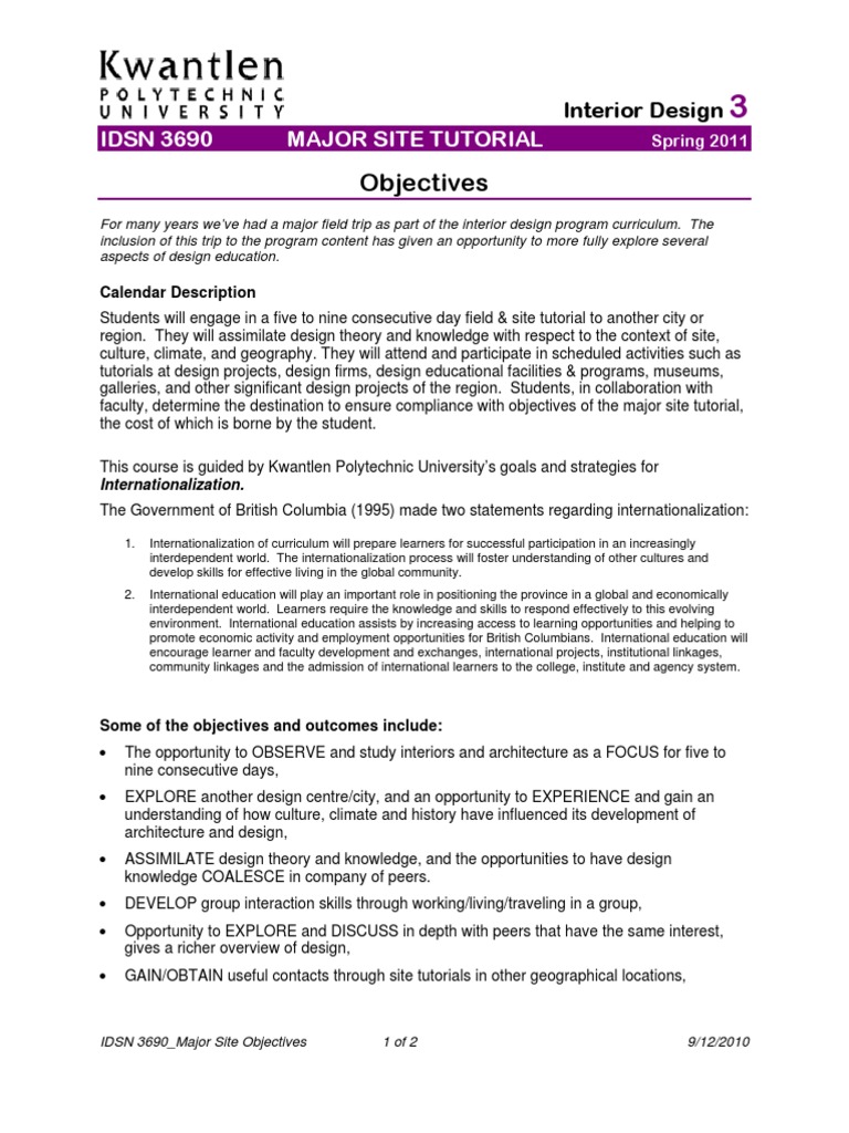 IDSN 3690 Major Site Objectives | PDF | Design | Curriculum