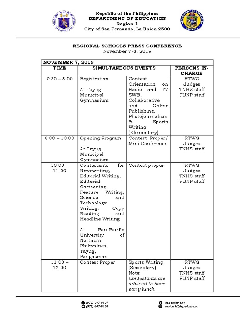 Program of Activities For RSPC 1 | PDF | Newspapers | Mass Media