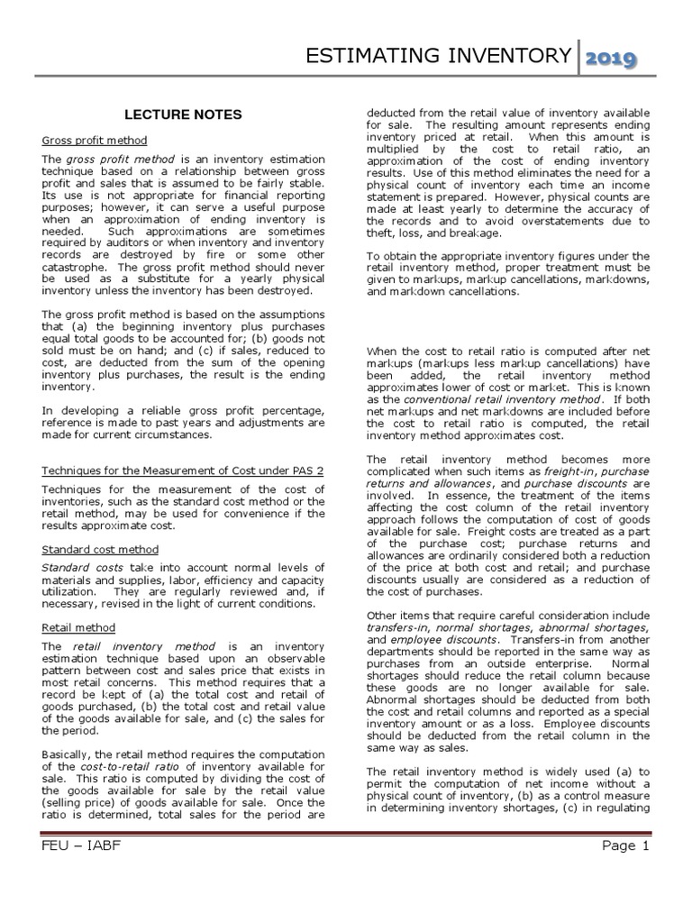 Inventory Estimation Techniques | PDF | Inventory Valuation | Inventory