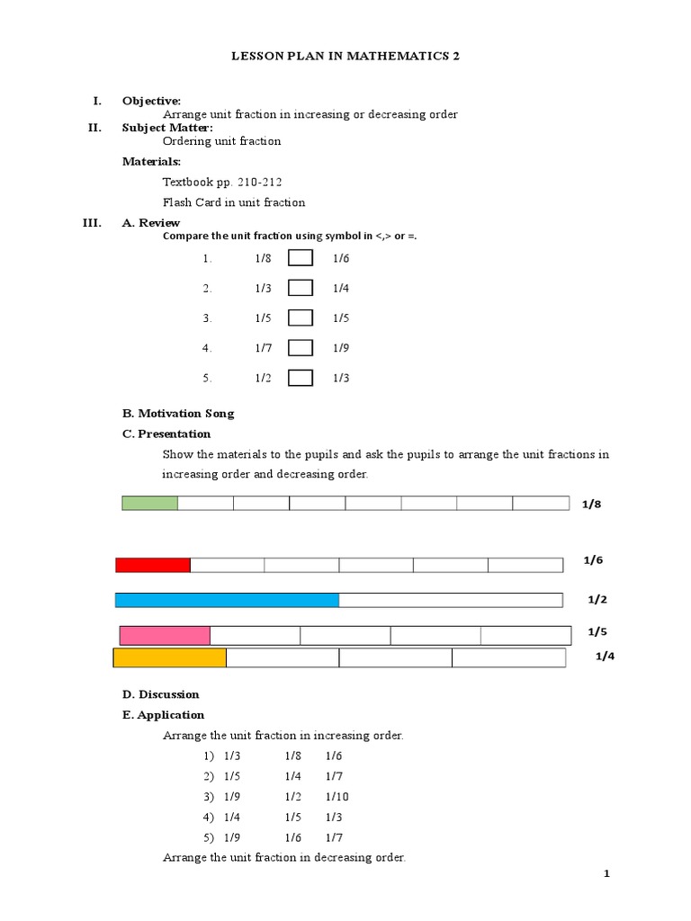 Lesson Plan in Mathematics 2 | PDF | Fraction (Mathematics) | Teaching ...