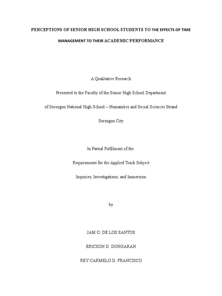 Perceptions of Time Management: Exploring how Senior High School ...