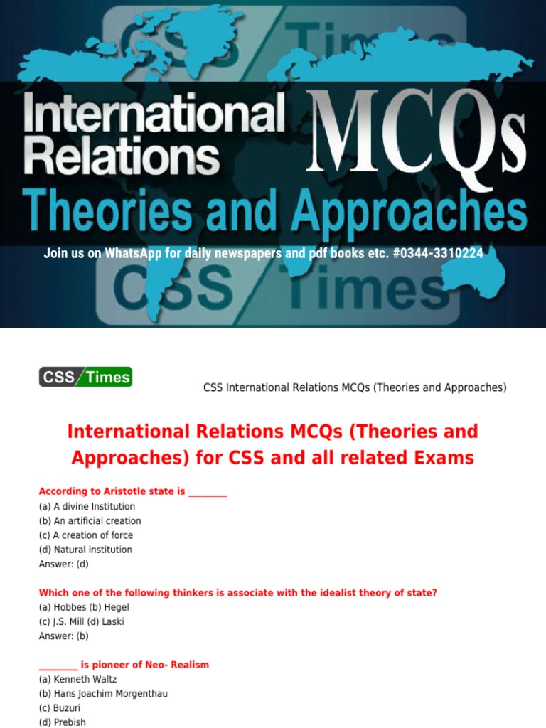 CSS International Relations MCQs (Theories and Approaches) PDF | PDF | Feminism | Gender Studies