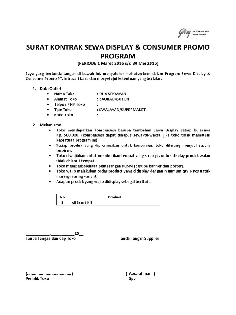 Kontrak Sewa Display Feb-Mar'16 | PDF
