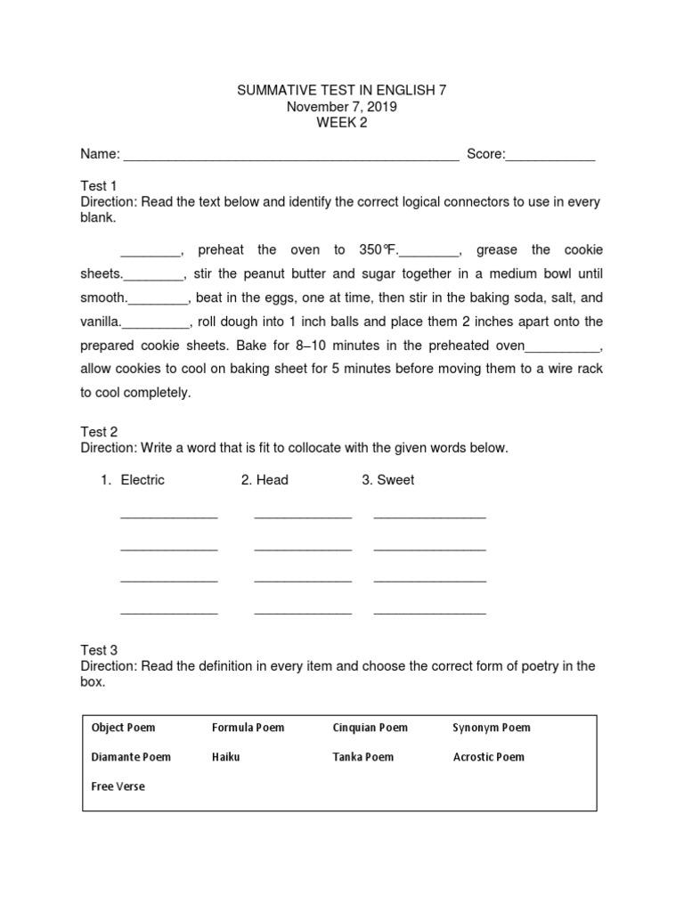 Summative Test in English 1 | PDF | Poetry | Linguistics