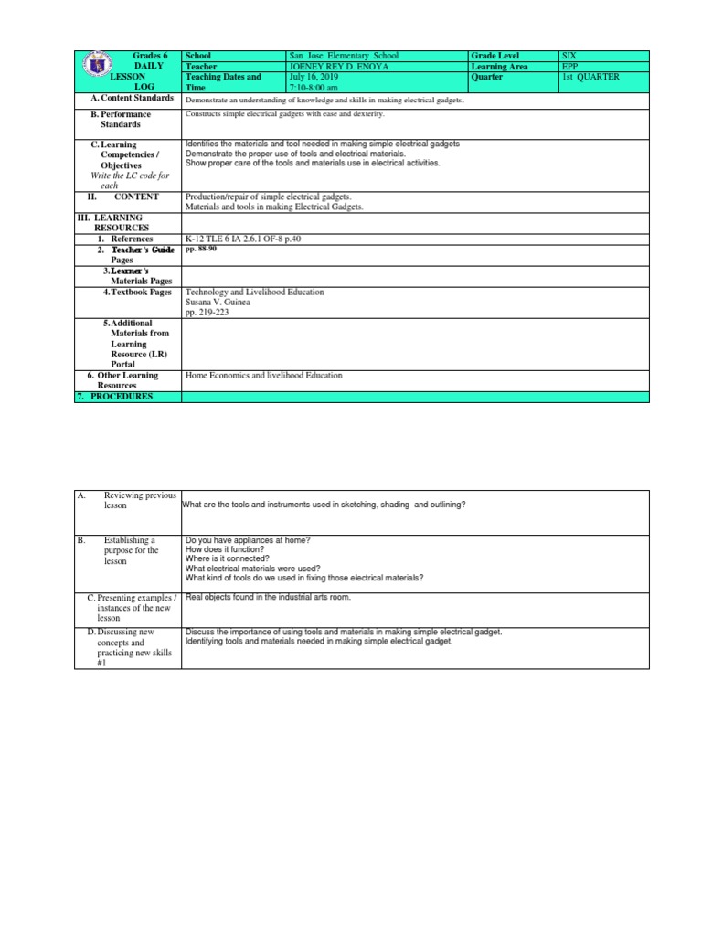 Epp Lesson Plan | PDF | Education Theory | Learning