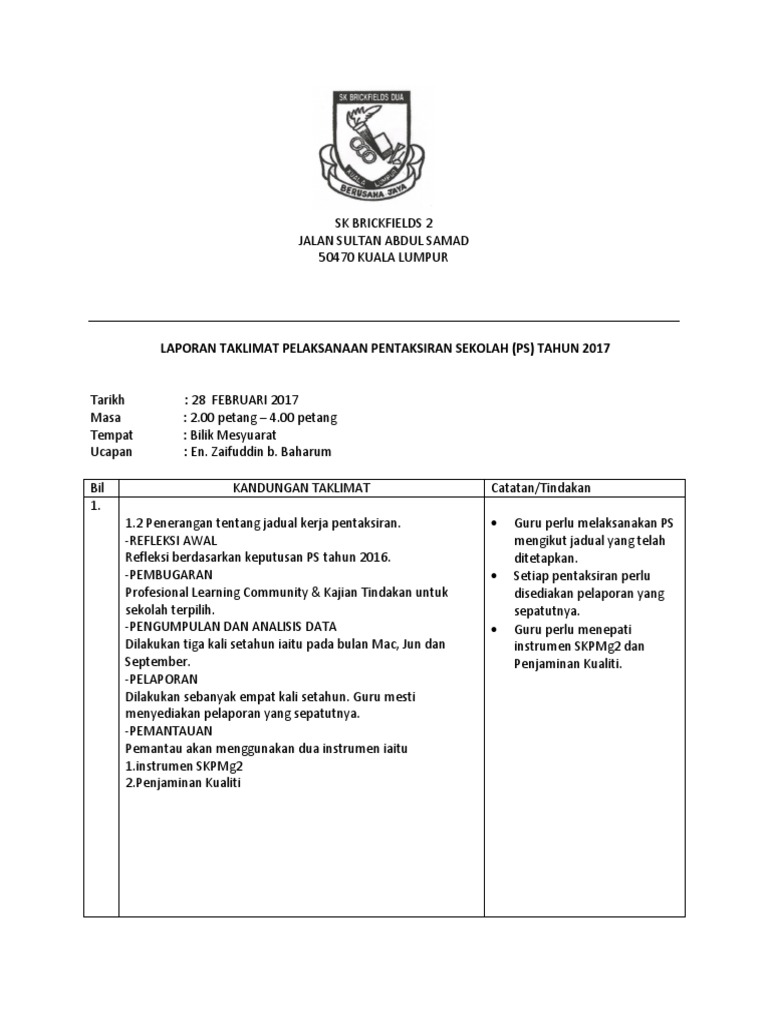 Contoh Laporan Taklimat Skpmg2 - Benjamin Forsyth