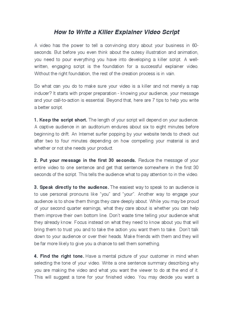 How To Write A Killer Explainer Video Script | PDF | Humour | Mind