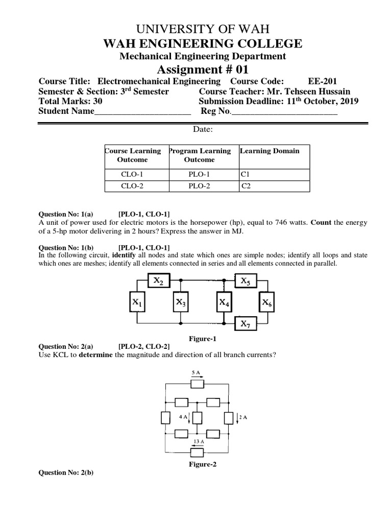 Electrical Engineering Assignment No 1 | PDF | Science & Mathematics