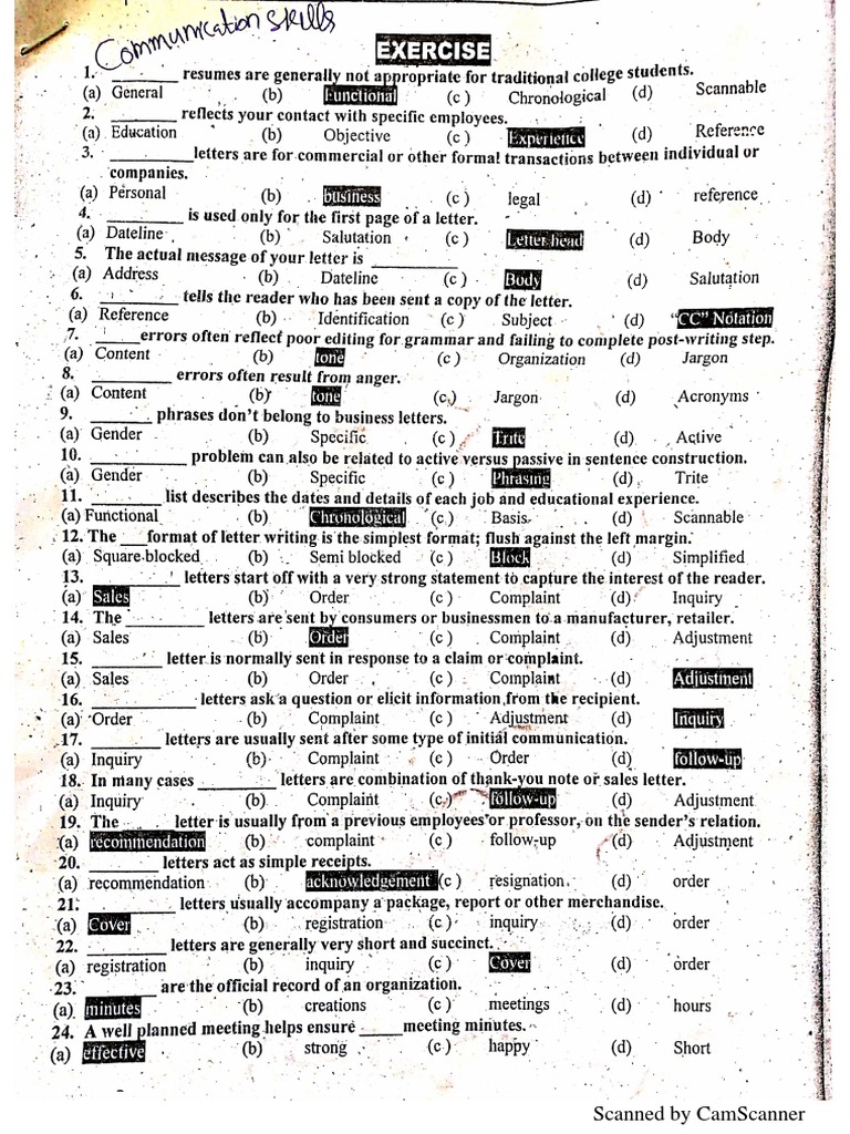 MCQs For Communication Skills, Functional English Etc | PDF