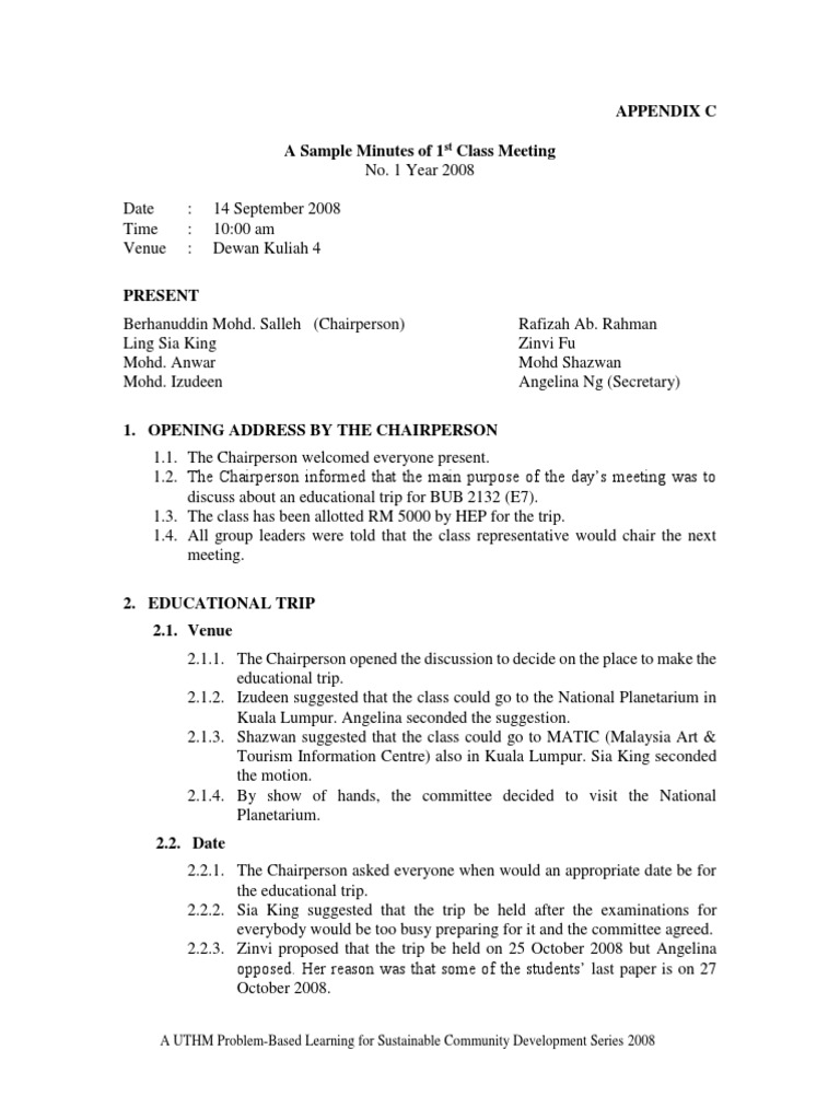 Sample Minutes of Meeting | PDF