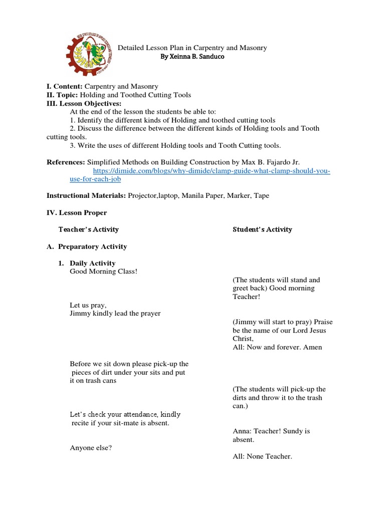Carpentry Lesson Plan: Tools Overview | PDF | Nature