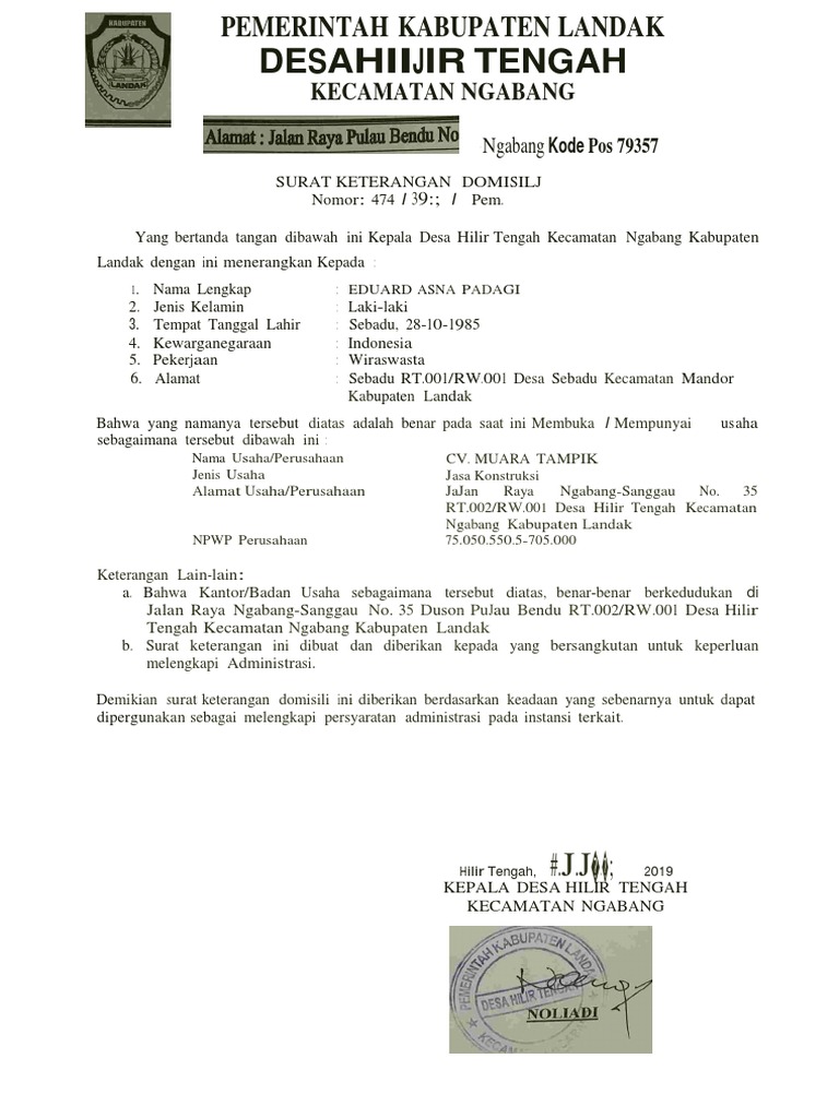 Contoh Surat Keterangan Domisili Perusahaan | PDF