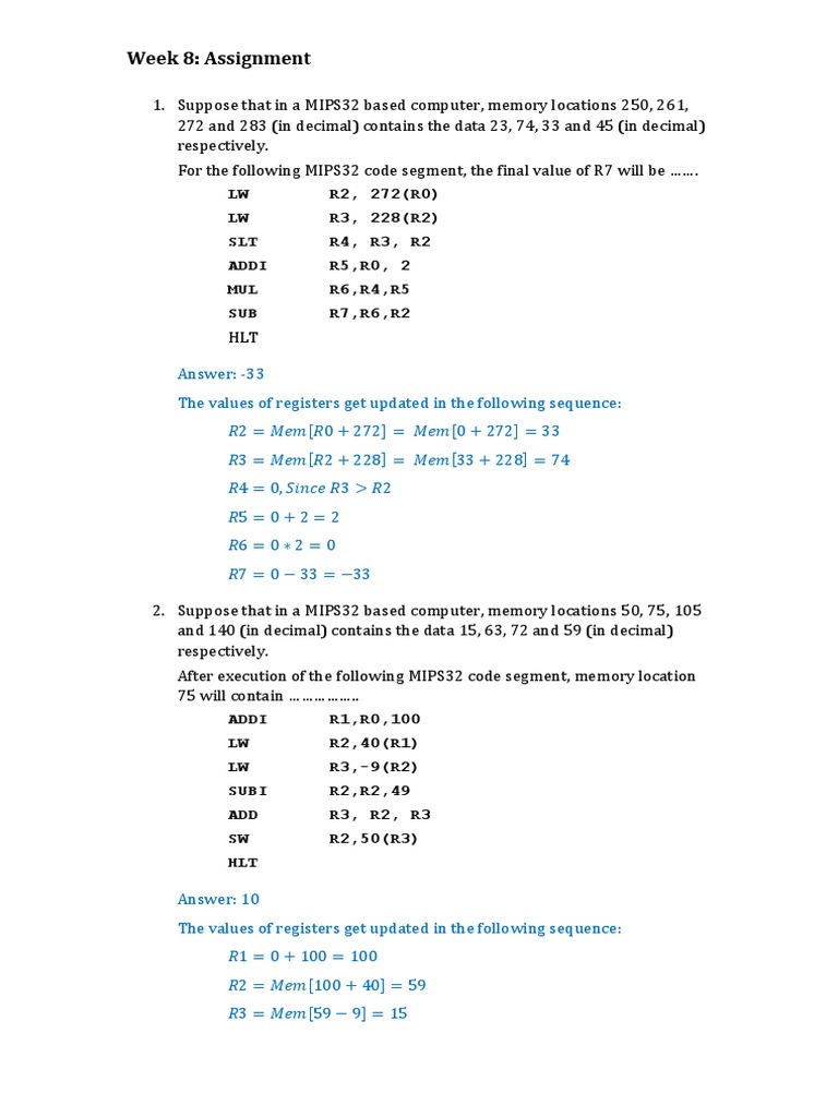 Assignments Week08 | PDF | Central Processing Unit | Computer Architecture