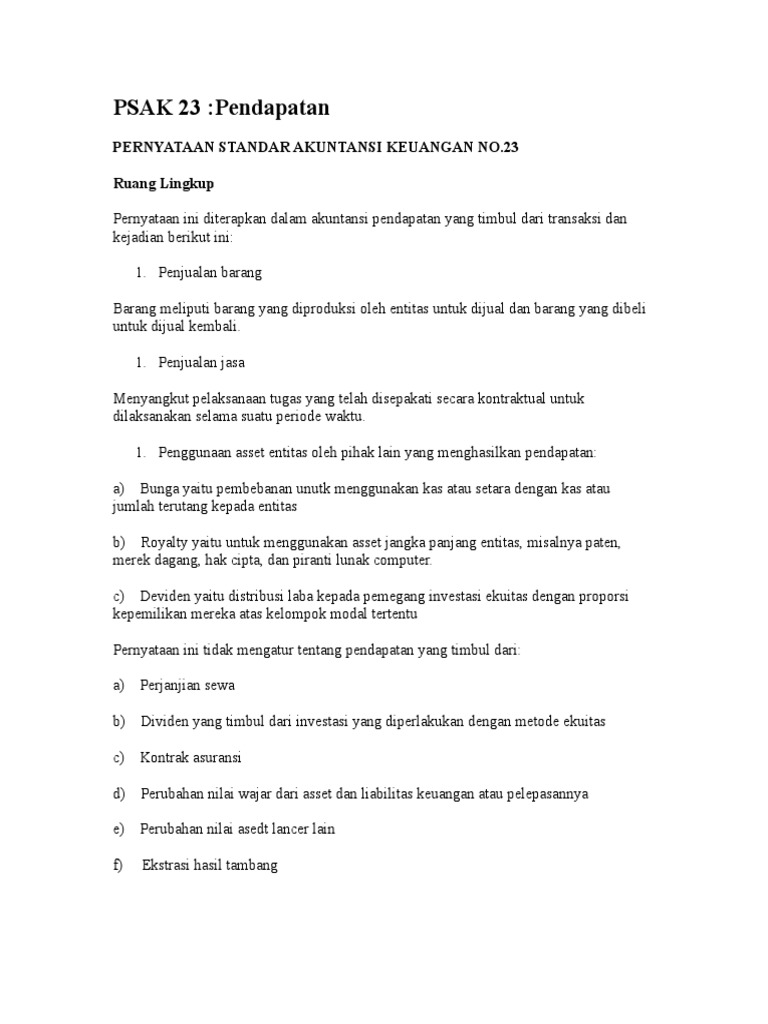 PSAK 23: Pengakuan Pendapatan | PDF