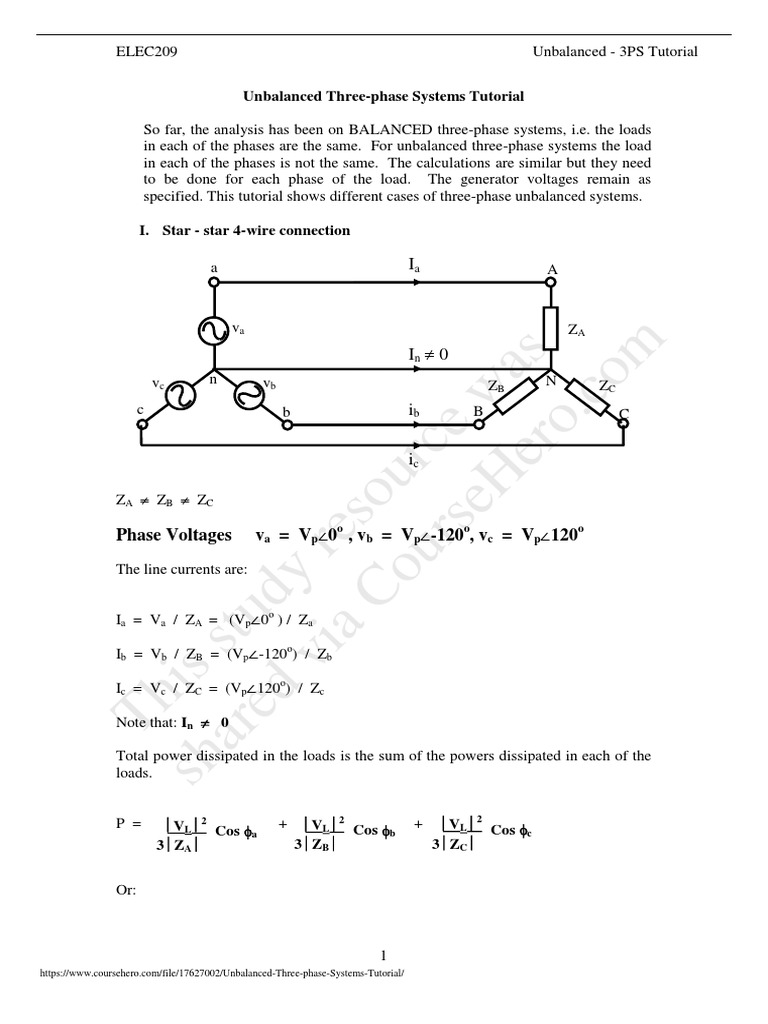 Unbalanced Three-Phase System Analysis | PDF | Electronics | Electronic ...