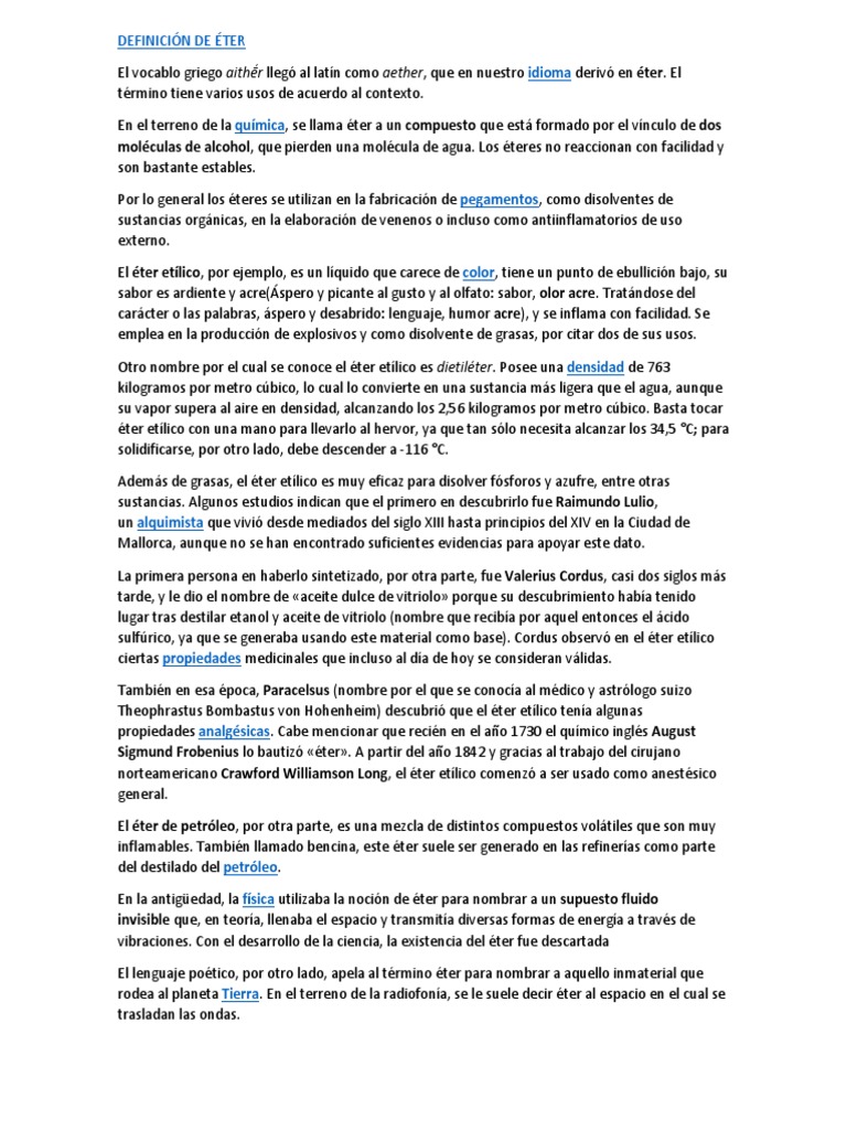 Definición de Éter | PDF | Éter | Compuestos orgánicos