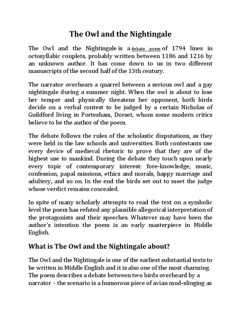 The Owl and The Nightingale | PDF | Poetry