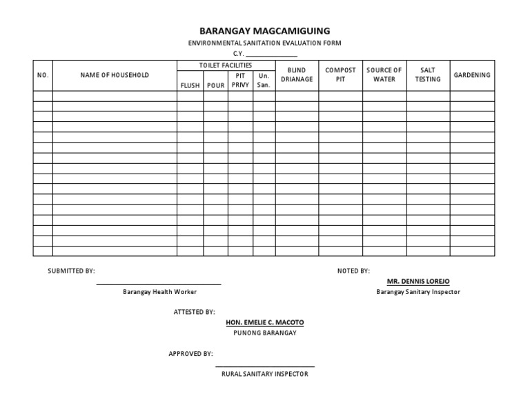 Barangay Environmental Sanitation Form | PDF