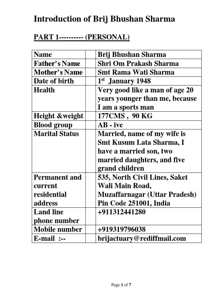 Introduction of Brij Bhushan Sharma | PDF | Service Industries | Insurance