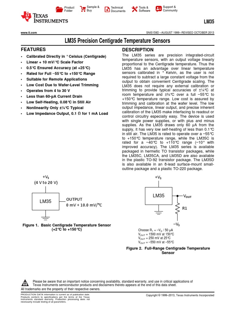 LM35 Datasheet PDF | PDF | Electrical Resistance And Conductance | Celsius