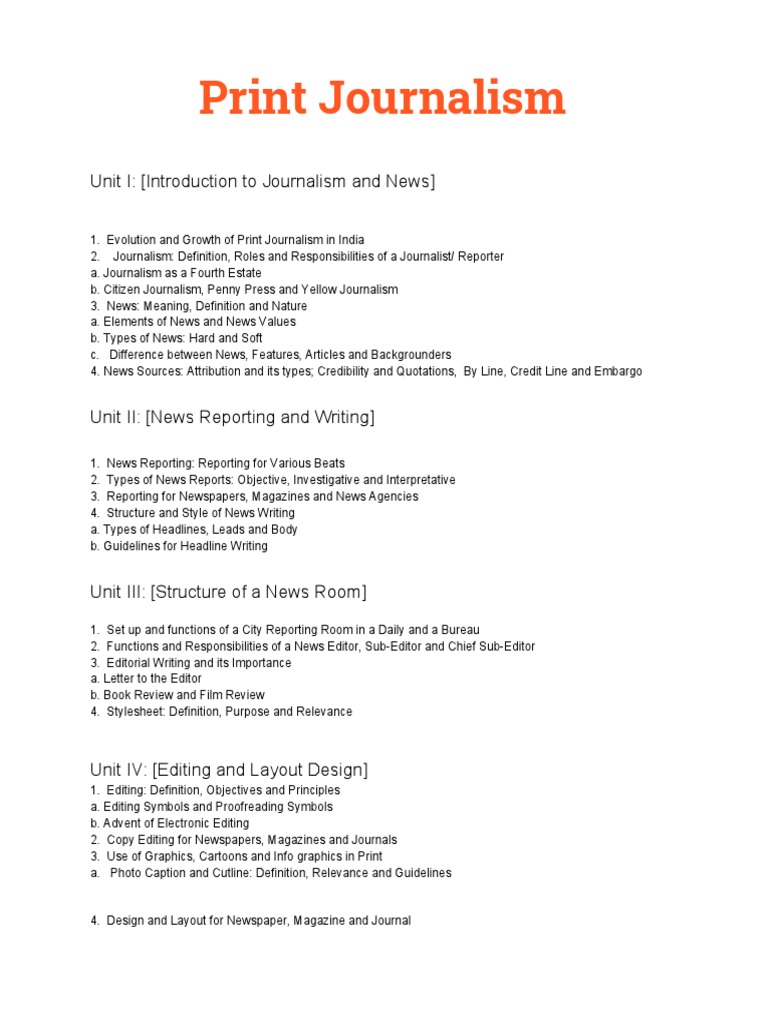 Print Journalism Overview and Practices | PDF | Journalism | News