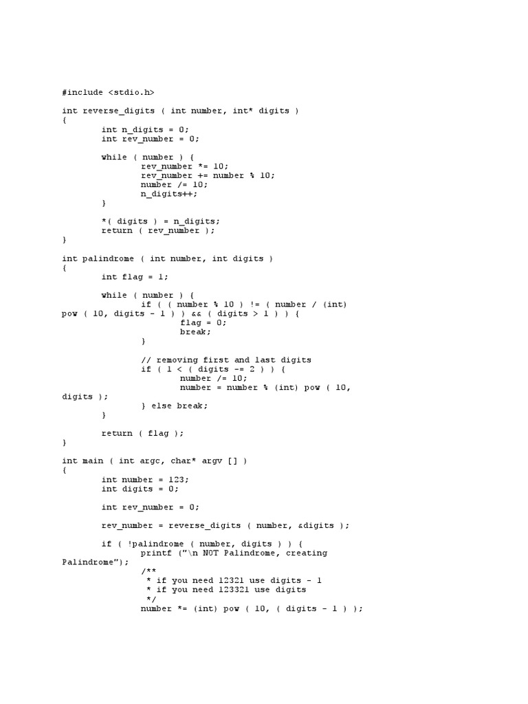 Palindrome Number and Interview Question | PDF | Pointer (Computer ...