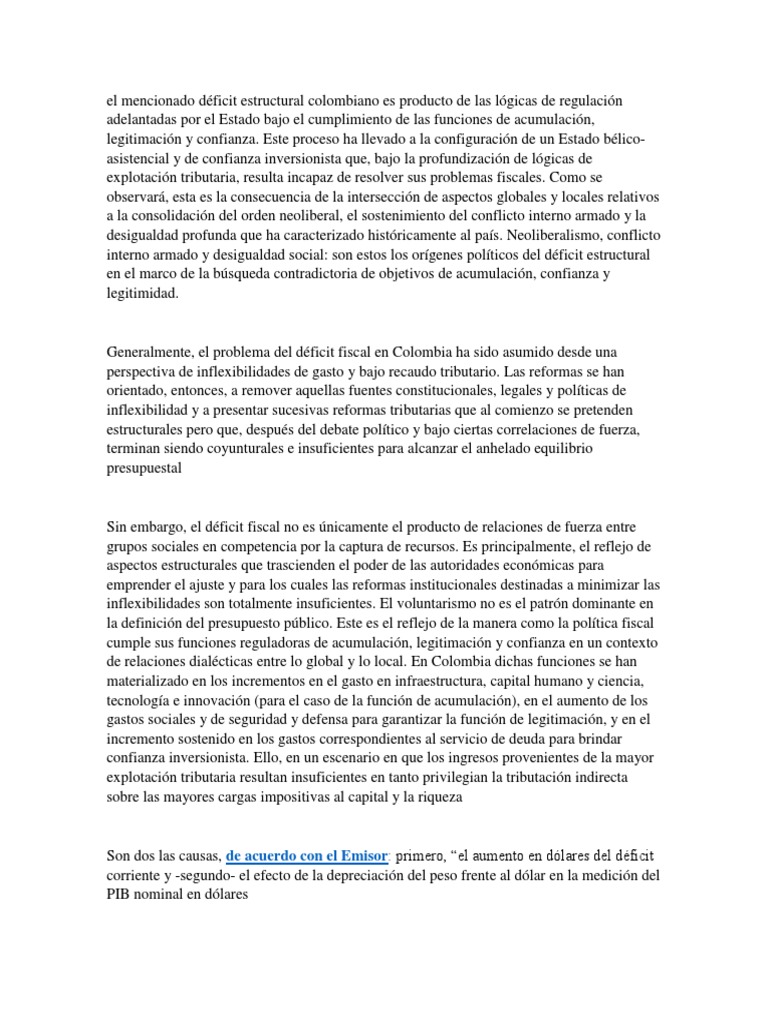 Deficit Externo | PDF | Balance presupuestario del gobierno | Colombia