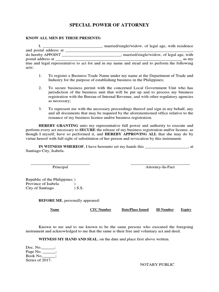 SPA Business Registration | PDF | Power Of Attorney | Common Law