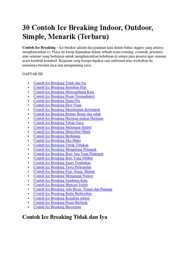 Contoh Ice Breaking Menarik dan Lucu | PDF