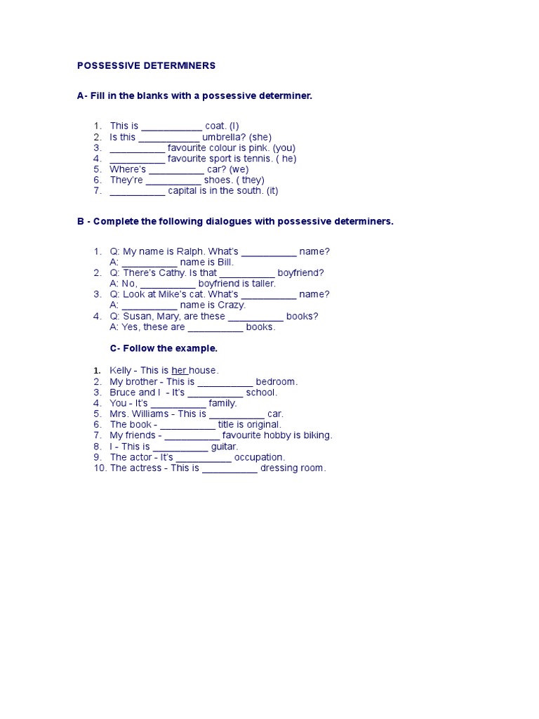 Possessive Determiners | PDF