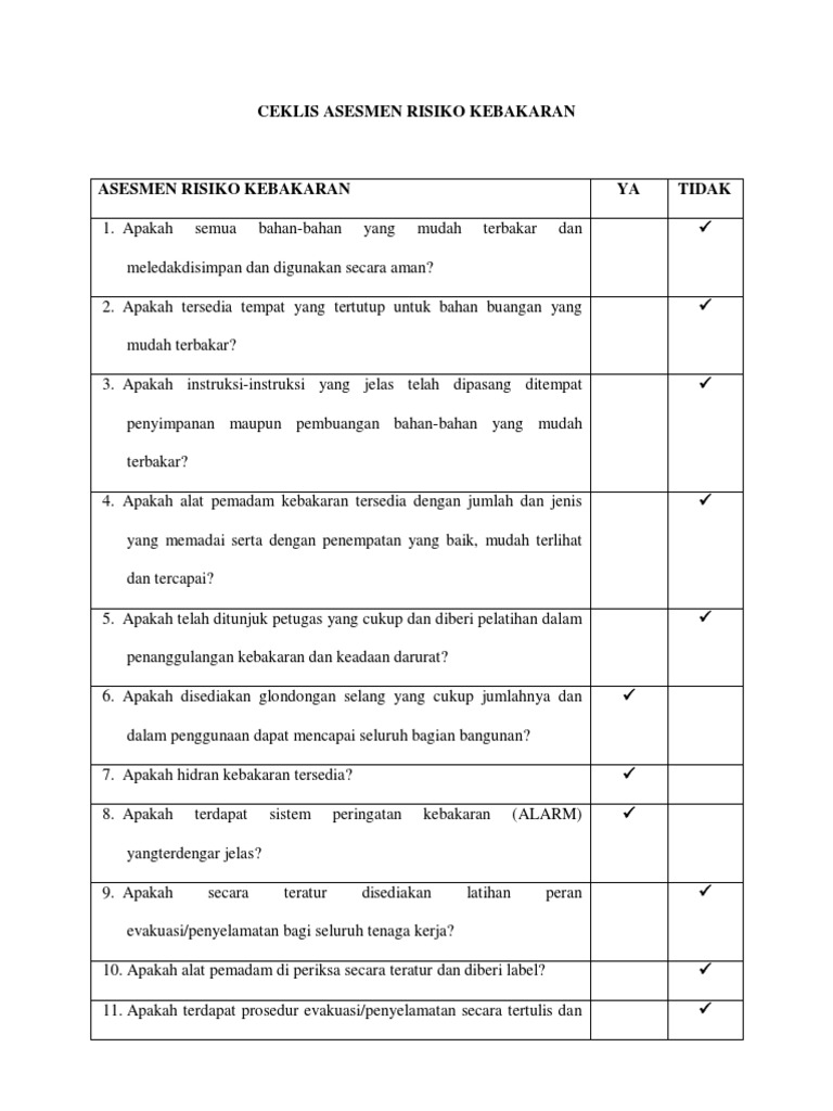Ceklis Asesmen Risiko Kebakaran | PDF