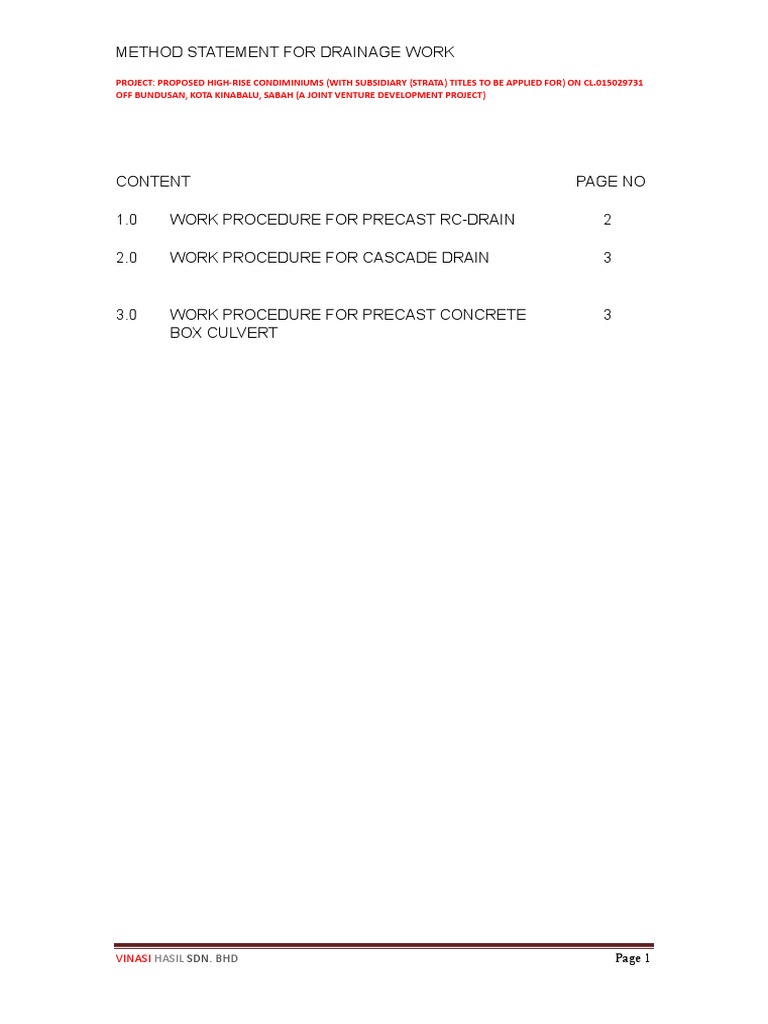 1701-Drainage Method Statement | PDF | Precast Concrete | Concrete