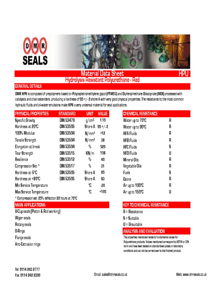 Hydrolysis Resistant Polyurethane - Red: Material Data Sheet Detailing ...