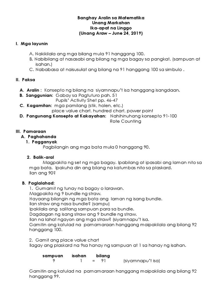 COT1 - Banghay Aralin Sa Matematika | PDF COT1 - Banghay Aralin Sa Matematika | PDF