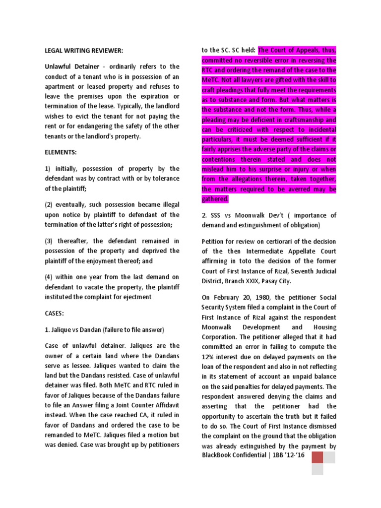 Legal Writing Reviewer Atty Arnold Cacho PDF | PDF | Pleading | Complaint