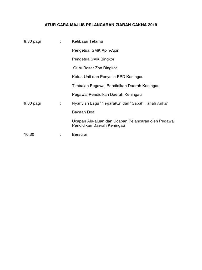 Atur Cara Majlis Pelancaran | PDF