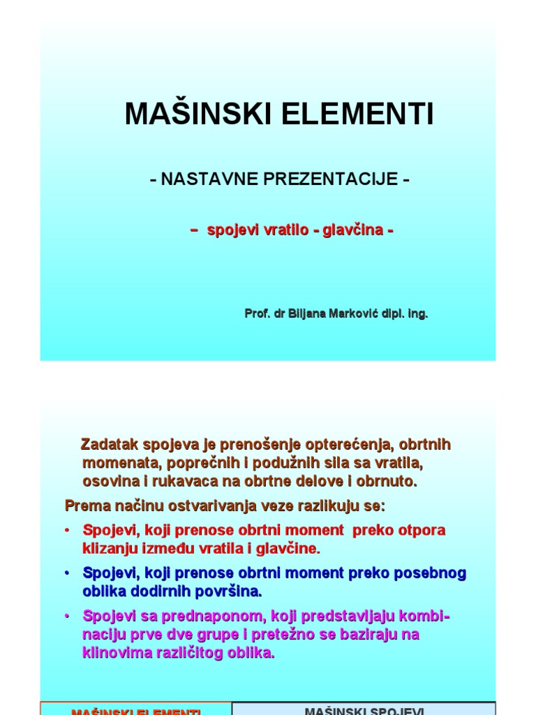 Spojevi Vratilo - Glavcina | PDF