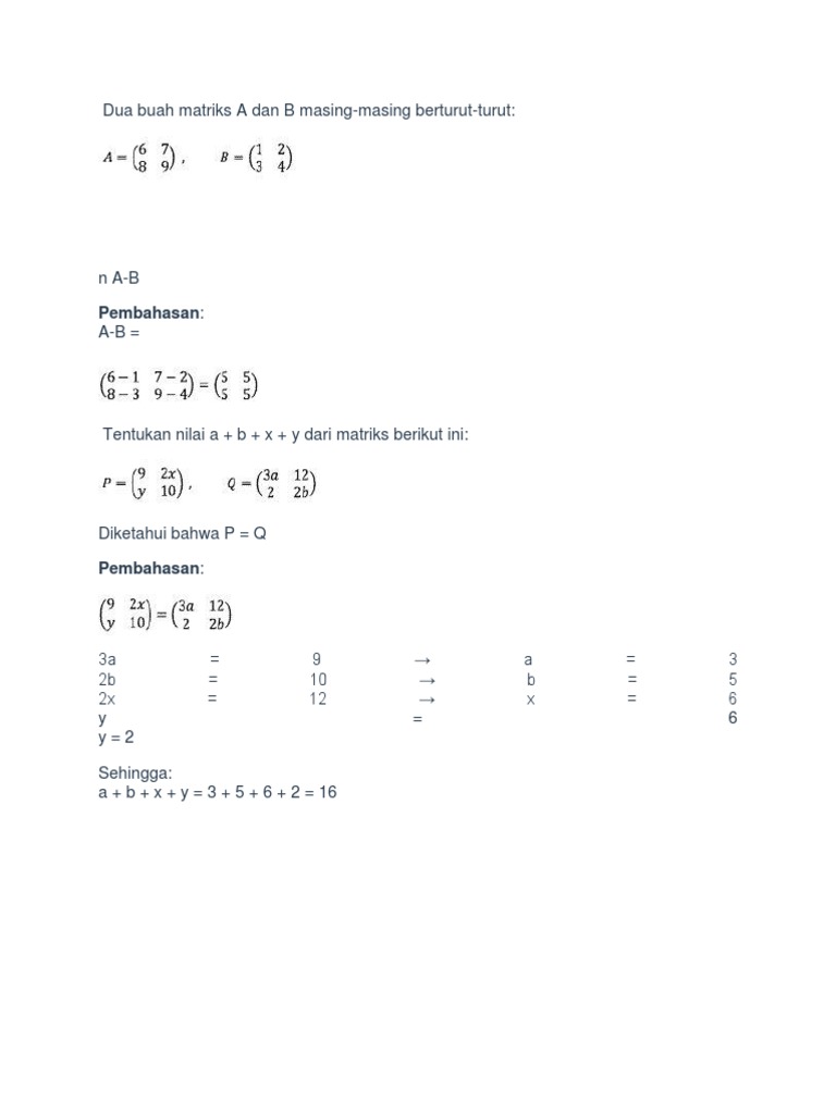 Perhitungan Nilai Matriks dan Variabel dari Dua Matriks | PDF
