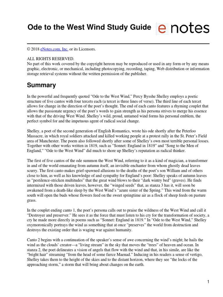 Ode West Wind Guide | PDF | Percy Bysshe Shelley | Poetry