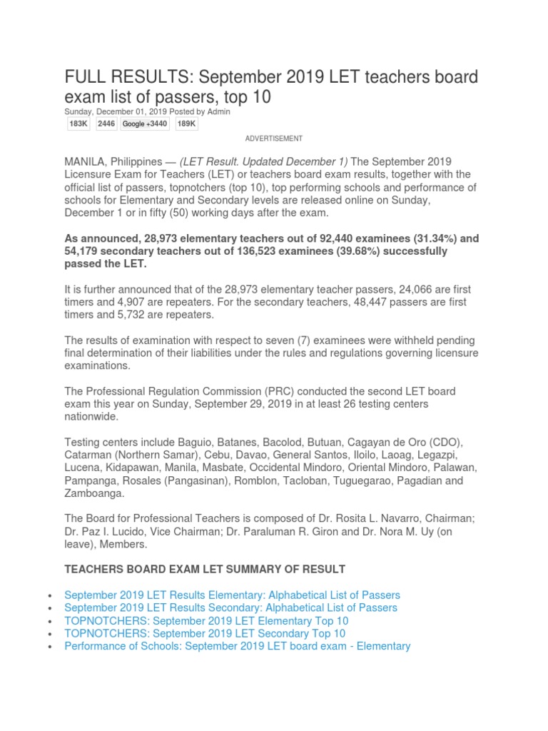 September 2019 LET Passers List | PDF | Identity Document | Test ...